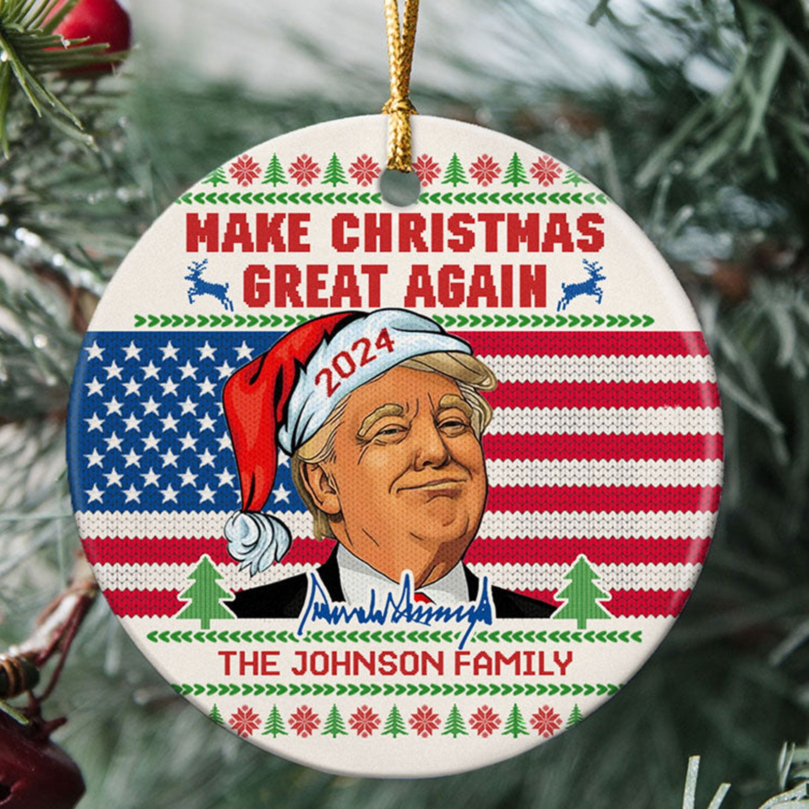 Christmas Trump Ornaments 2024, Double-Sided Xmas Hanging Tree ...