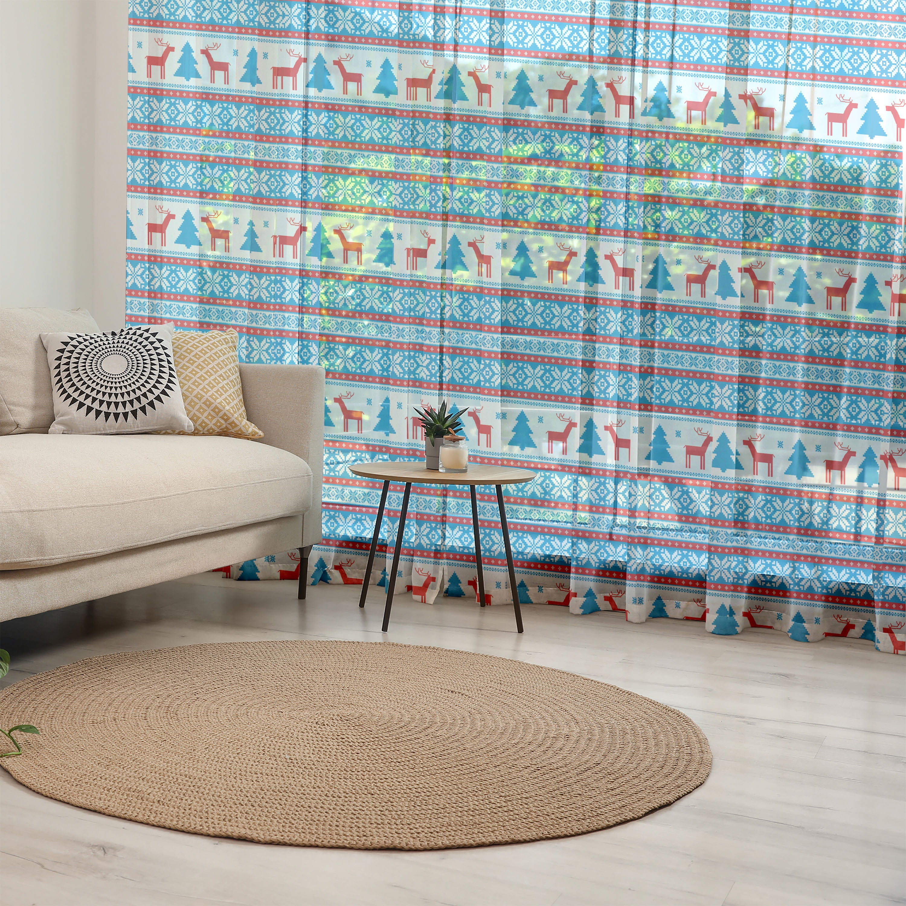 Christmas Tulle Curtains with Rod Pocket, Traditional Folkloric Knit ...