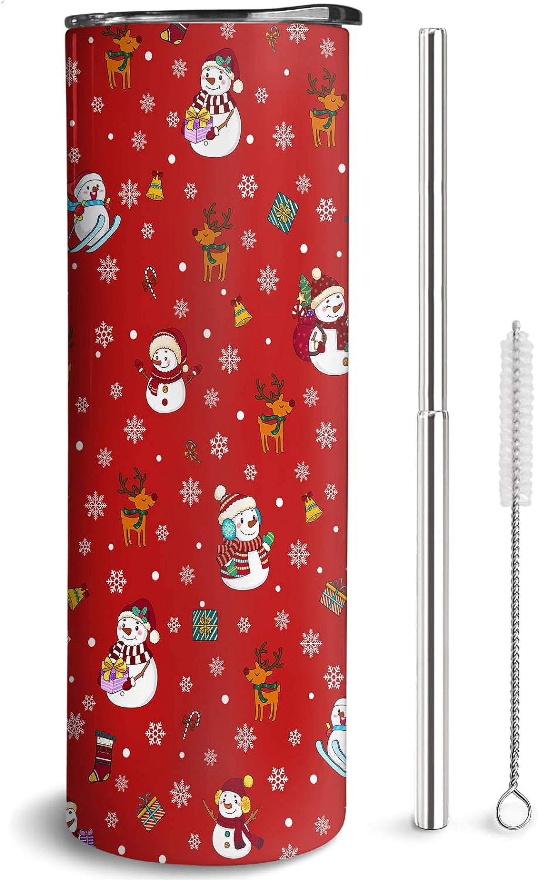 Christmas Tumbler 20 oz Travel Holiday Coffee Mug Snowman Skinny ...