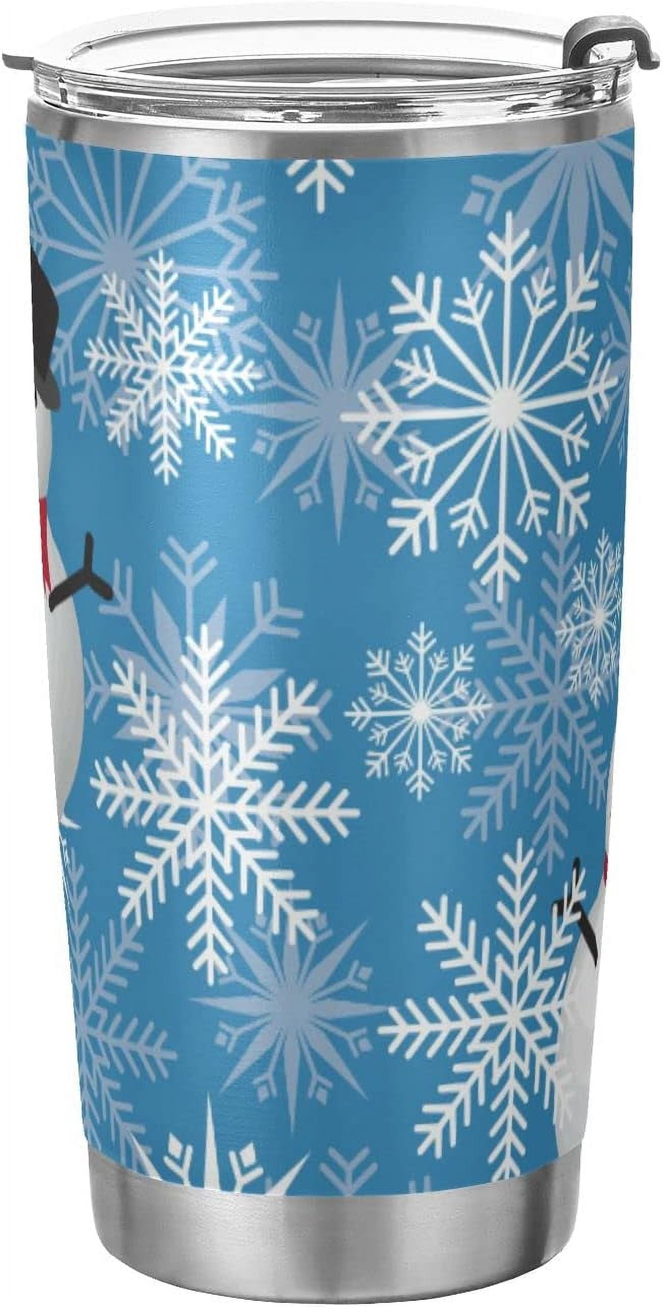 Christmas Tumbler Blue Snowflake Snowman Insulated Coffee Cup Back to ...