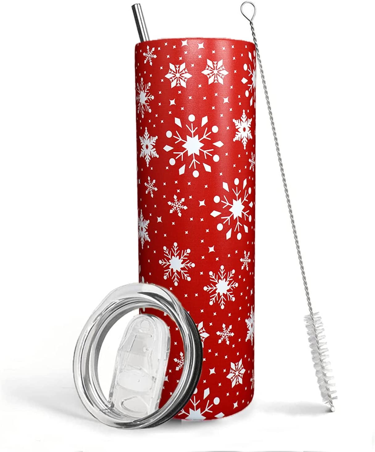 Christmas Tumbler with Lid and Straw Merry Christmas Red Snowflake ...