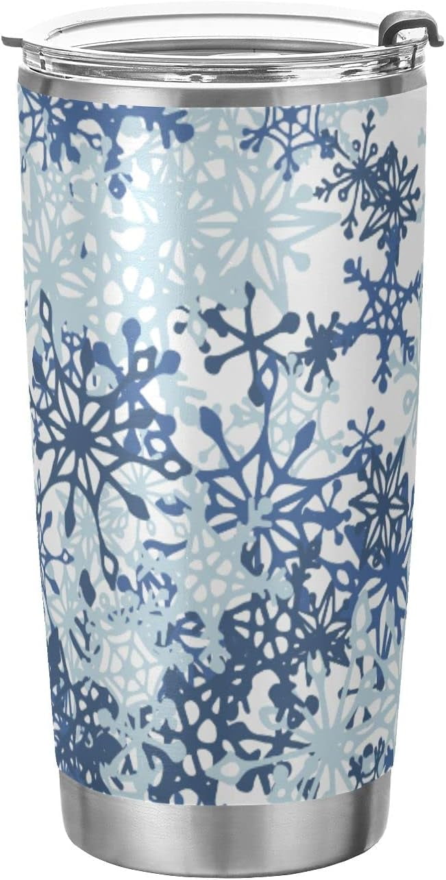 Christmas Tumbler Winter Snowflake Blue Insulated Coffee Cup Beverage ...