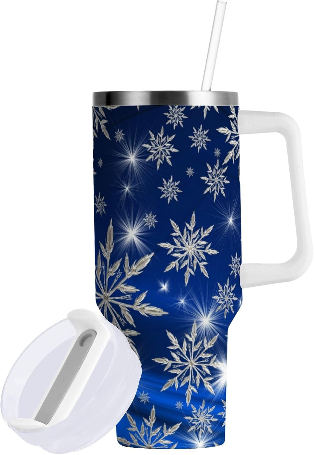 Christmas Tumbler Xmas Silver Snowflake Travel Mug Coffee Cup Water ...
