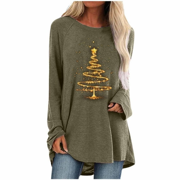 Christmas Tunic Tops for Women Funny Xmas Tree Graphic Long Sleeve ...