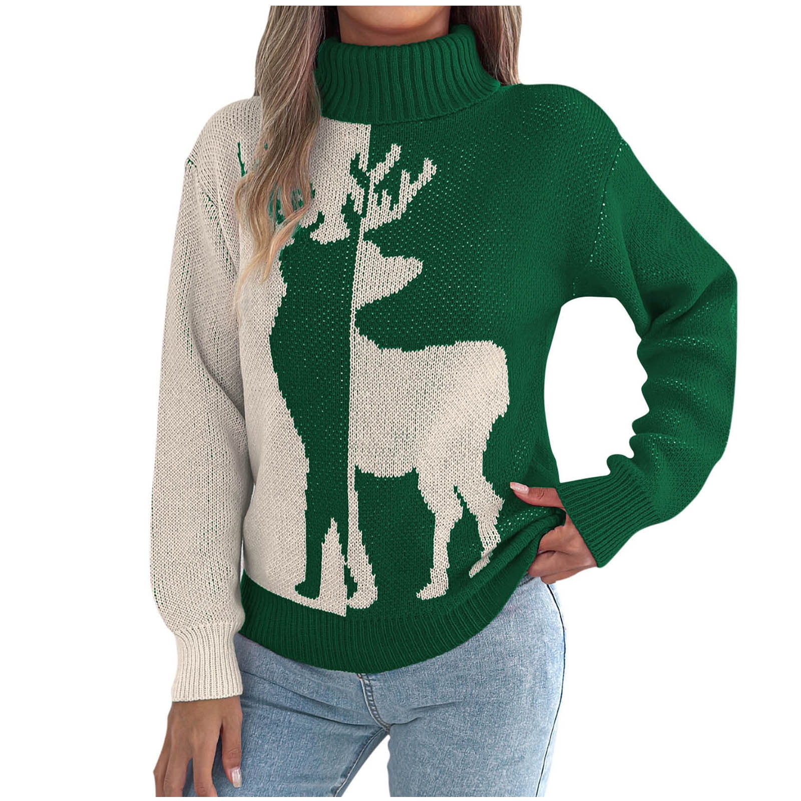 Christmas Turtleneck Sweater Women Cute Holiday Xmas Graphic Pullover ...