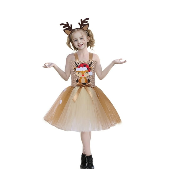 Christmas Tutu Dress Girls Adorable Reindeer Fairy Party Gown With ...