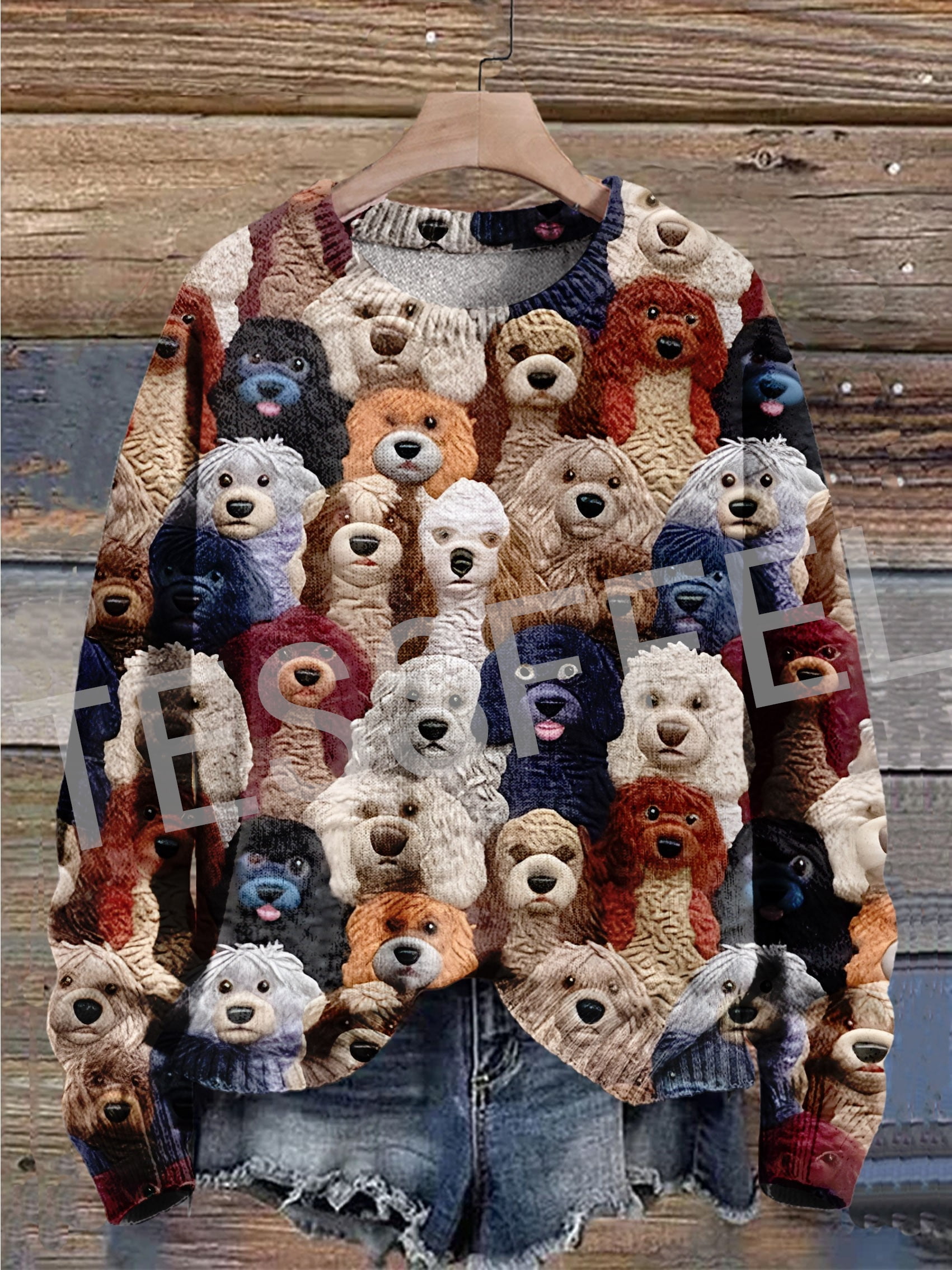 Christmas Ugly Knitted Sweater Cartoon Santa Claus Tattoo Retro Long ...