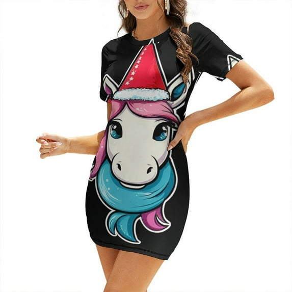Christmas Unicorn Hat Scarf Short Dress Dresses For Woman Fairy Dress ...