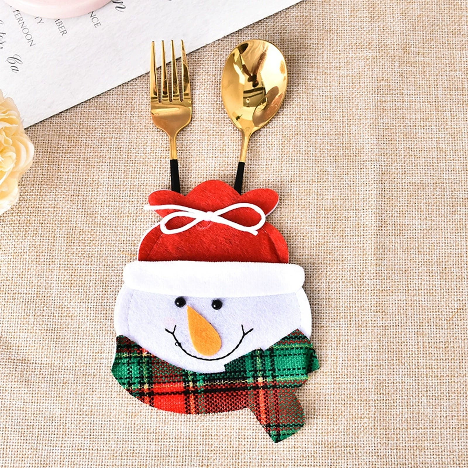 Christmas Utensil Wraps with Santa Snowman Reindeer Design – Wool Blend ...
