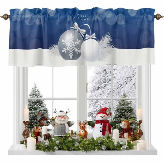Christmas Valance Curtain for Windows Grey Xmas Ball Snowflake Pine ...