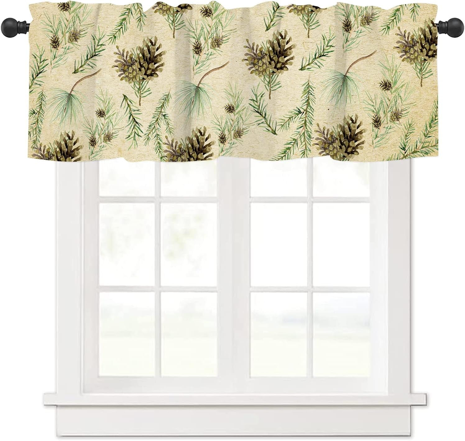 Christmas Valance Curtains for Windows, Pinecone Decor Kitchen Valances ...