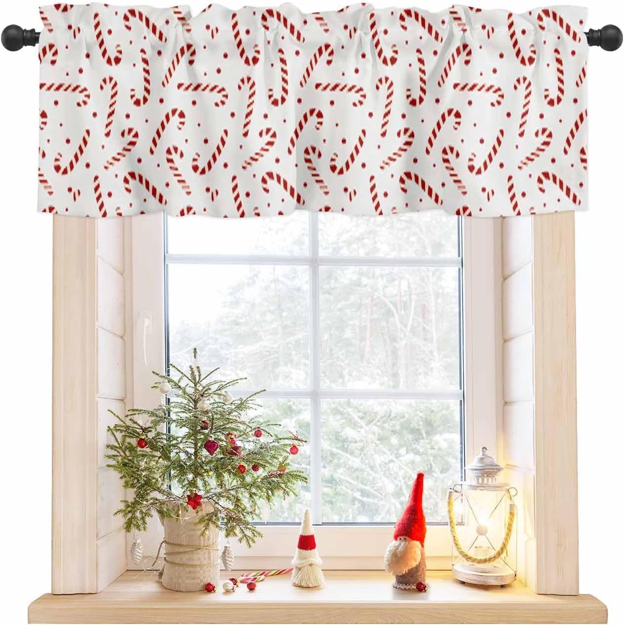Christmas Valance for Windows Candy Cane Curtains Valances White Red ...
