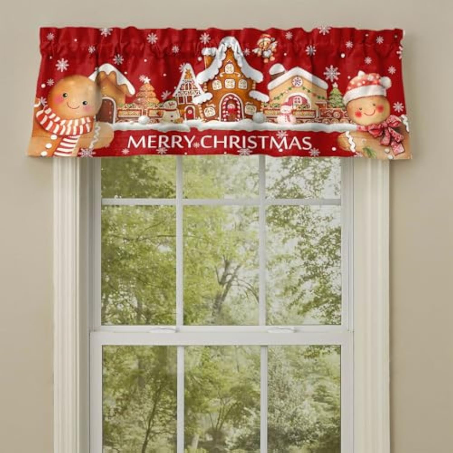 Christmas Valance for Windows Rod Pocket Short Curtains Gingerbread Man ...