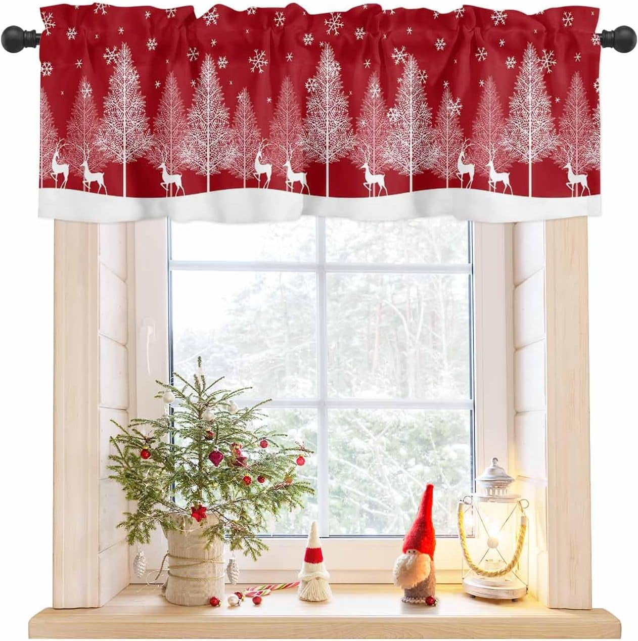 Christmas Valances for Kitchen Windows Xmas Tree Valance Curtains for ...