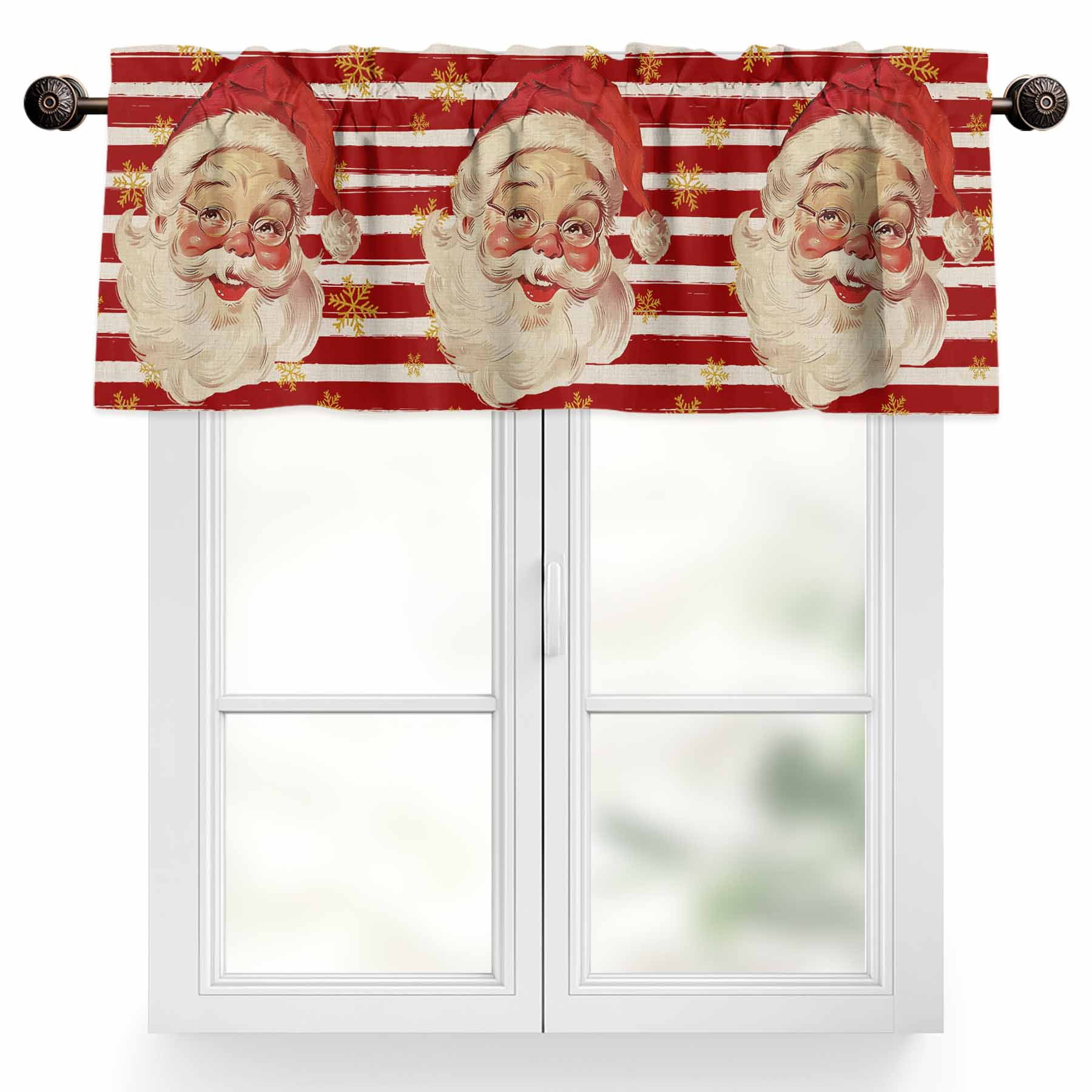 Christmas Valances for Windows, 42 x 12in, Santa Claus Watercolor ...
