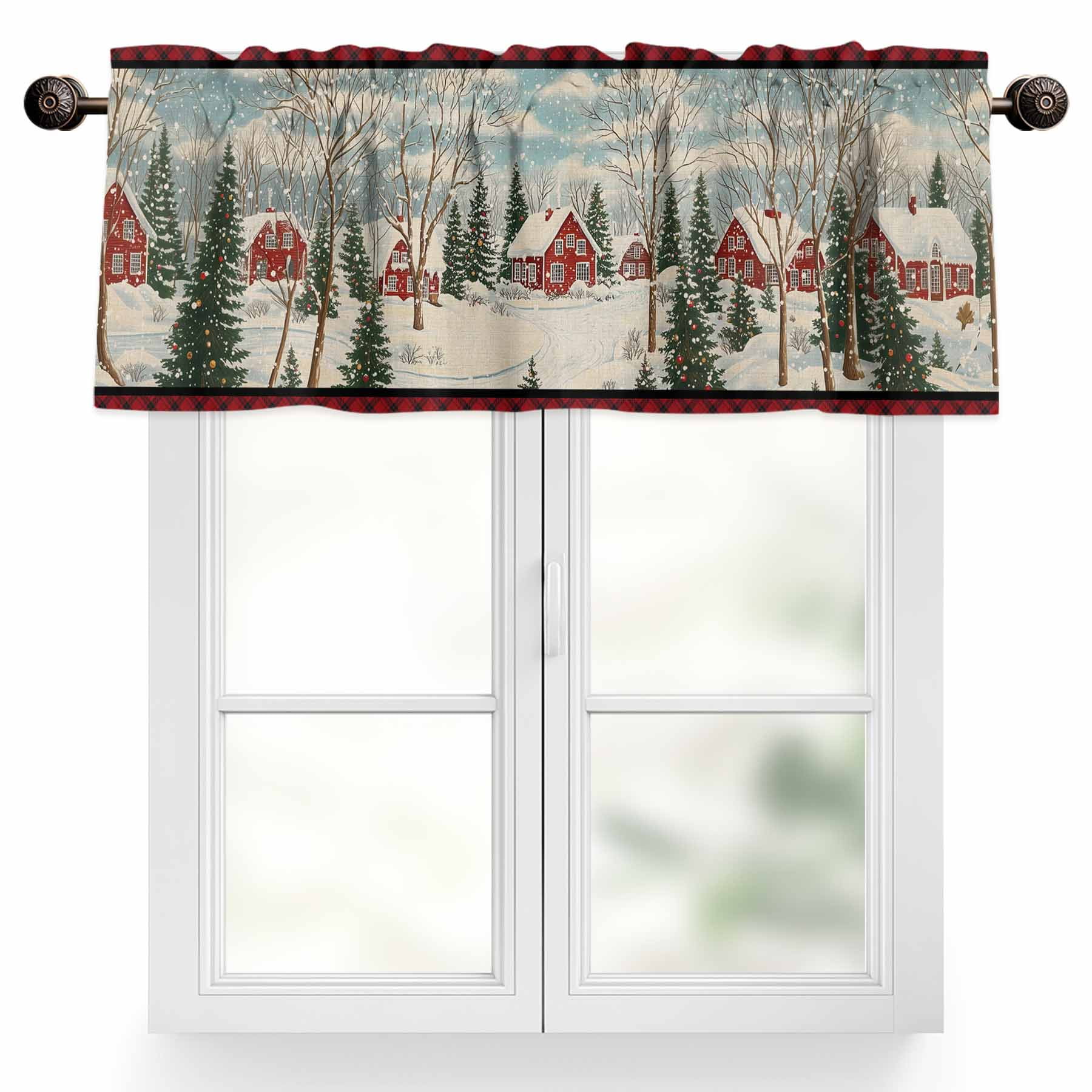 Christmas Valances for Windows, 42 x 12in, Winter Country House Holly ...