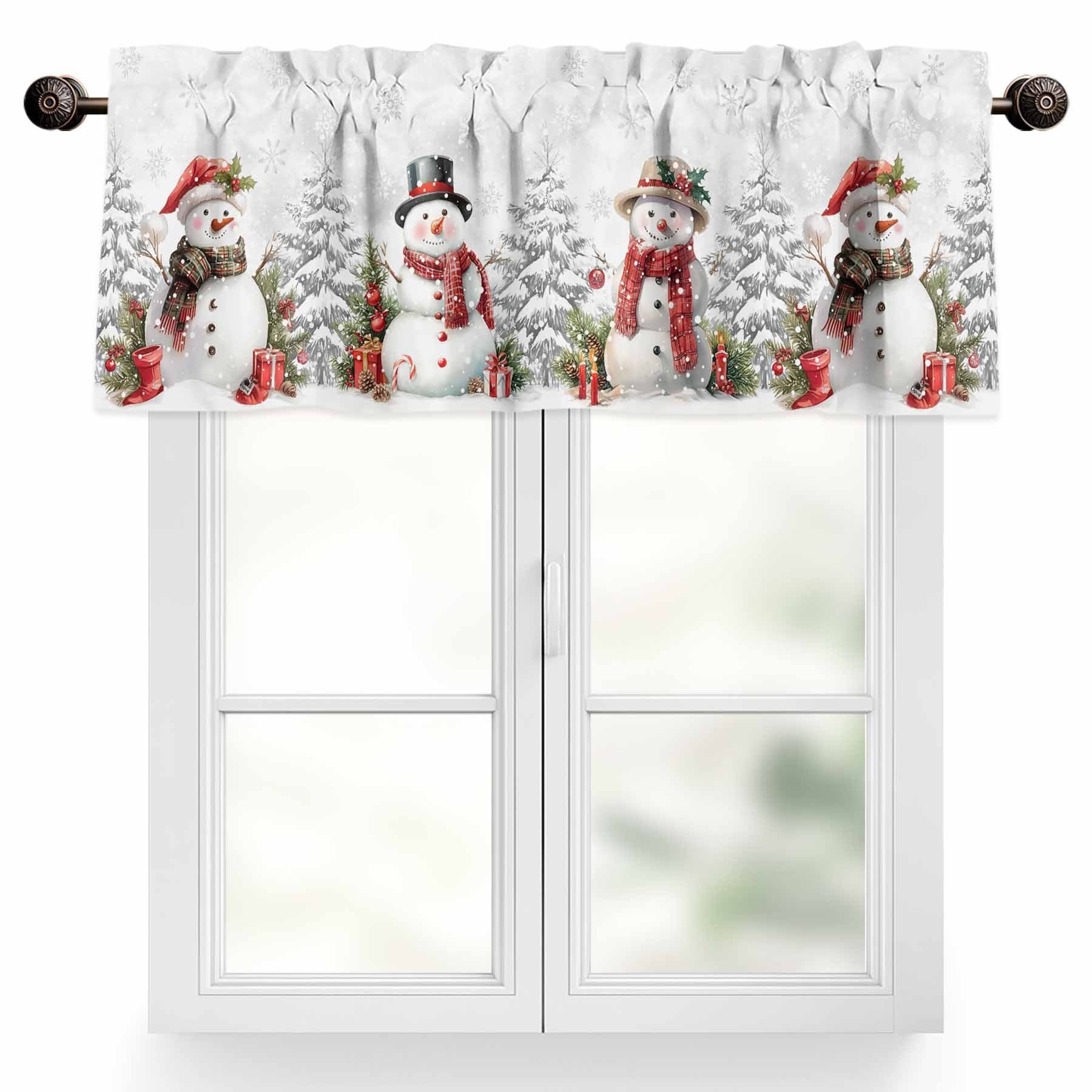 Christmas Valances for Windows, 42 x 12in, Winter Snow Scene Snowflakes ...