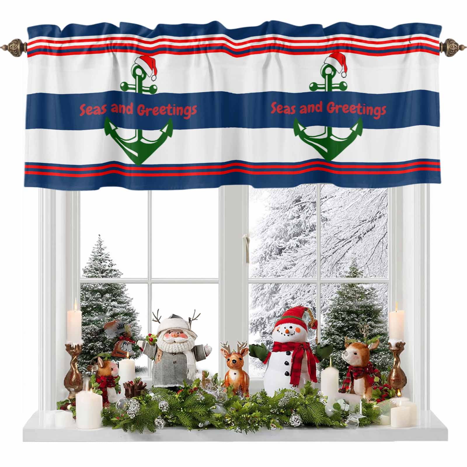 Christmas Valances for Windows, 42 x 18in, Anchor Blue Red Striped ...