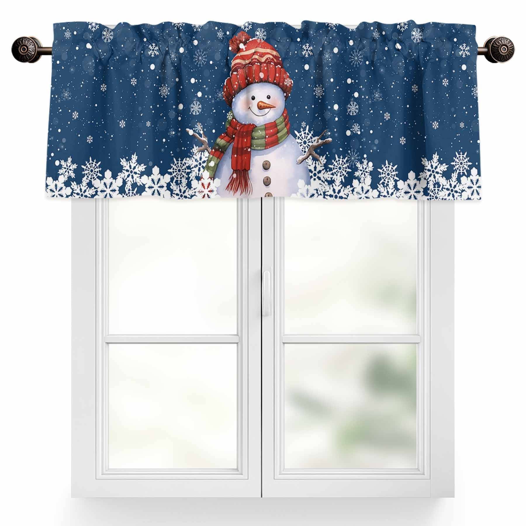 Christmas Valances for Windows, 42 x 18in, Snowman with Cap Xmas ...