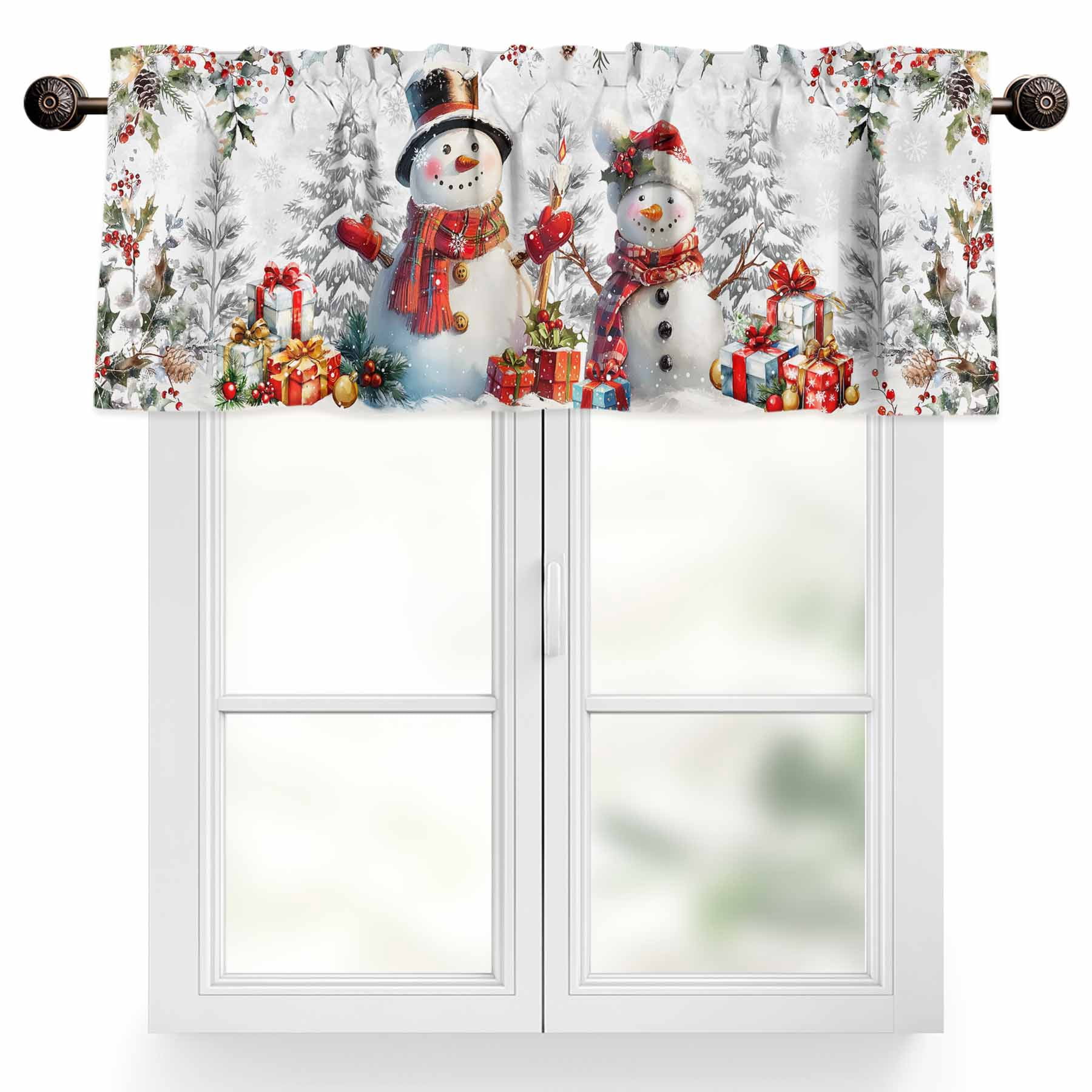 Christmas Valances for Windows, 54 x 18in, Winter Pine Leaves Berries ...