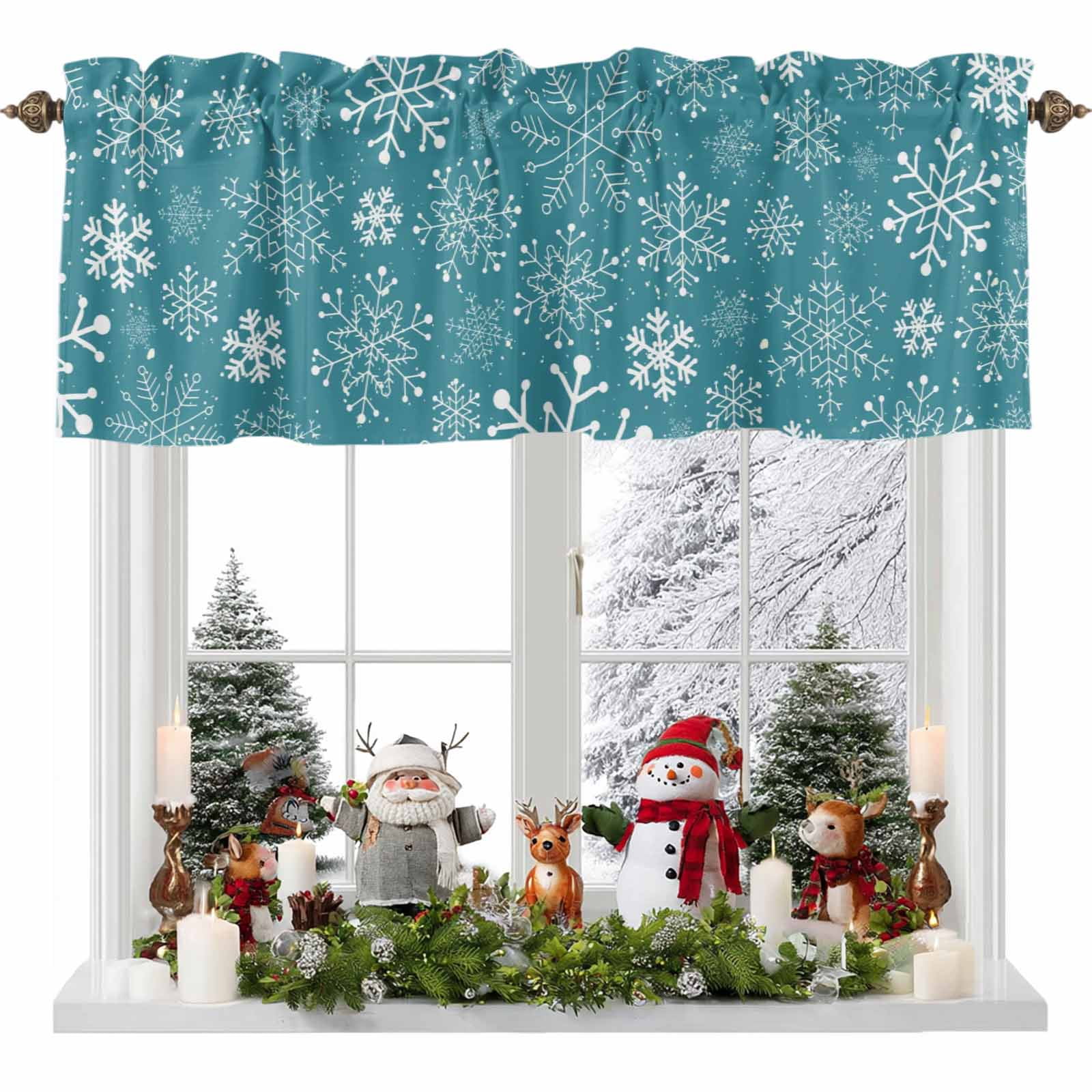 Christmas Valances for Windows, 54 x 18in, Winter Snowflakes Teal Green ...