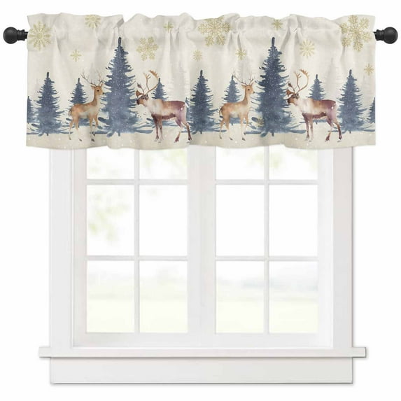 Christmas Valances for Windows, Blue Christmas Tree Deer Snowflake ...