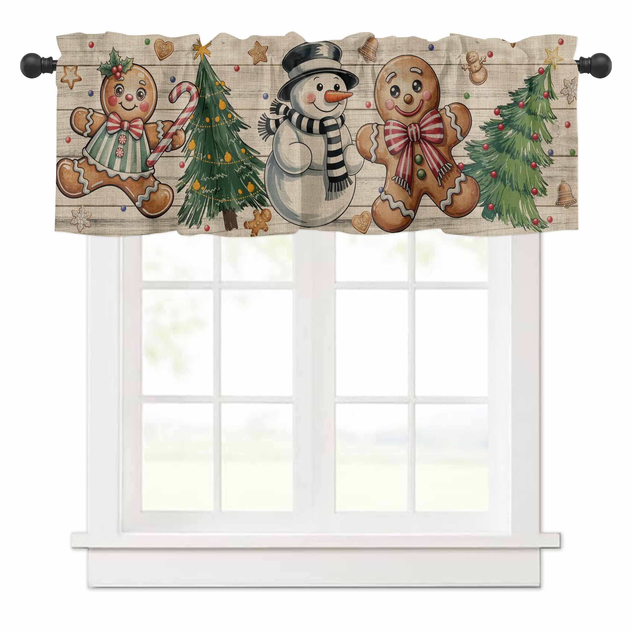 Christmas Valances for Windows Gingerbread Man Snowman Xmas Tree Star ...
