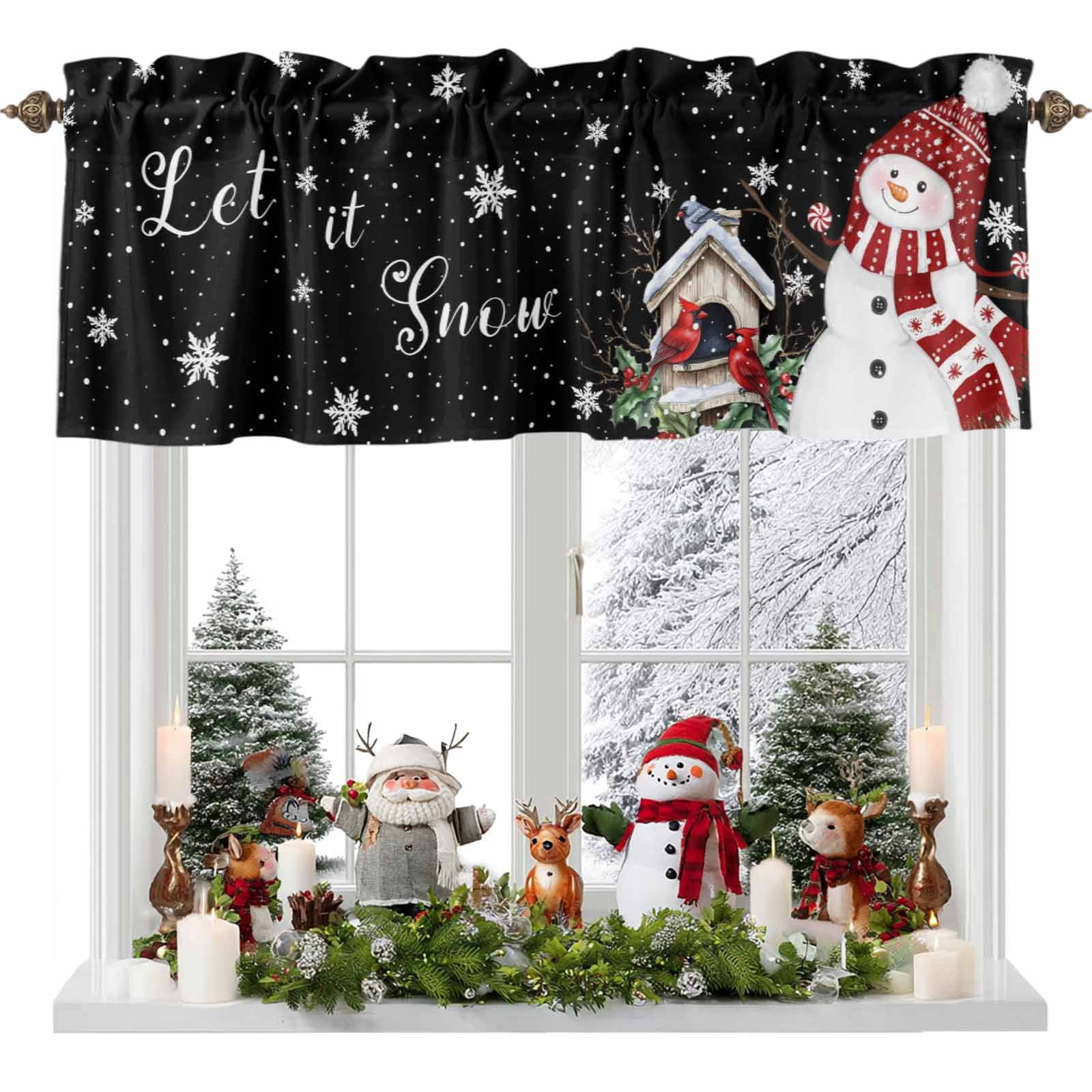 Christmas Valances for Windows, Red Hat Snowman Xmas Cardinal Bird ...