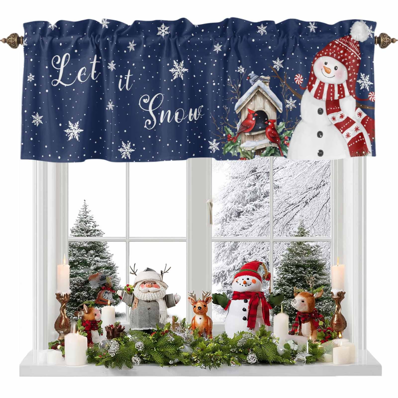 Christmas Valances for Windows, Red Hat Snowman Xmas Cardinal Bird ...