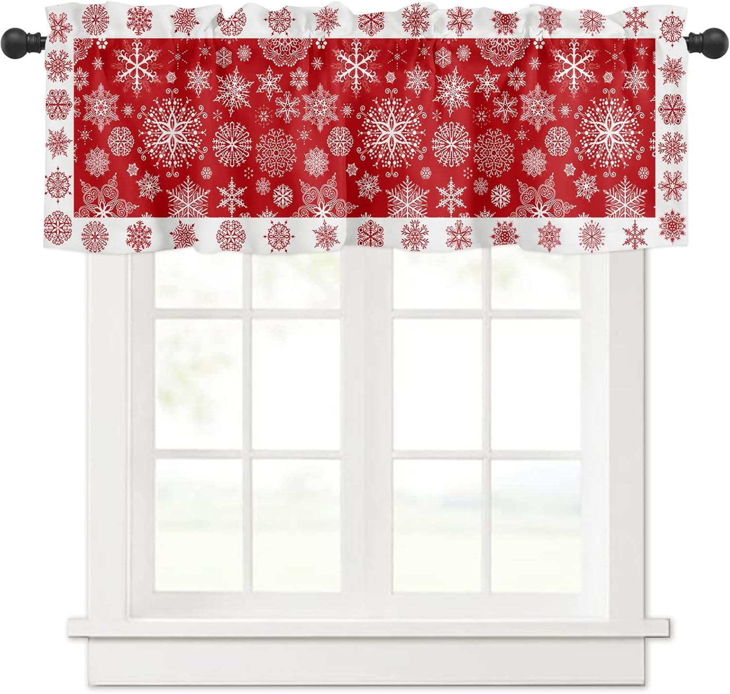 Christmas Valances for Windows Red Snowflakes Christmas Kitchen Curtain ...