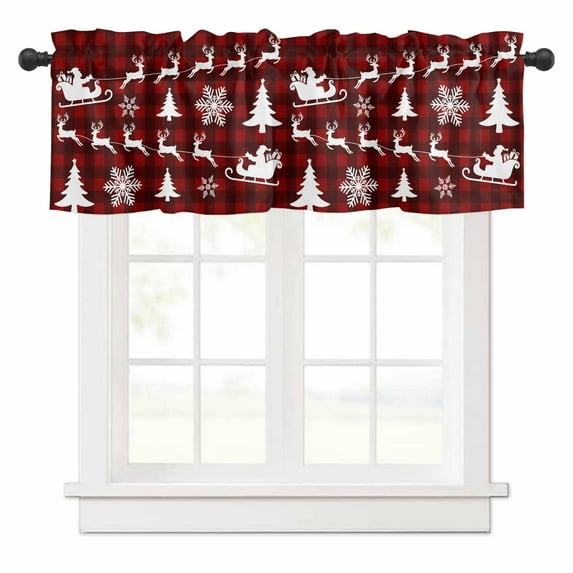 Christmas Valances for Windows Santa Claus Elk Pine Snowflakes Winter ...