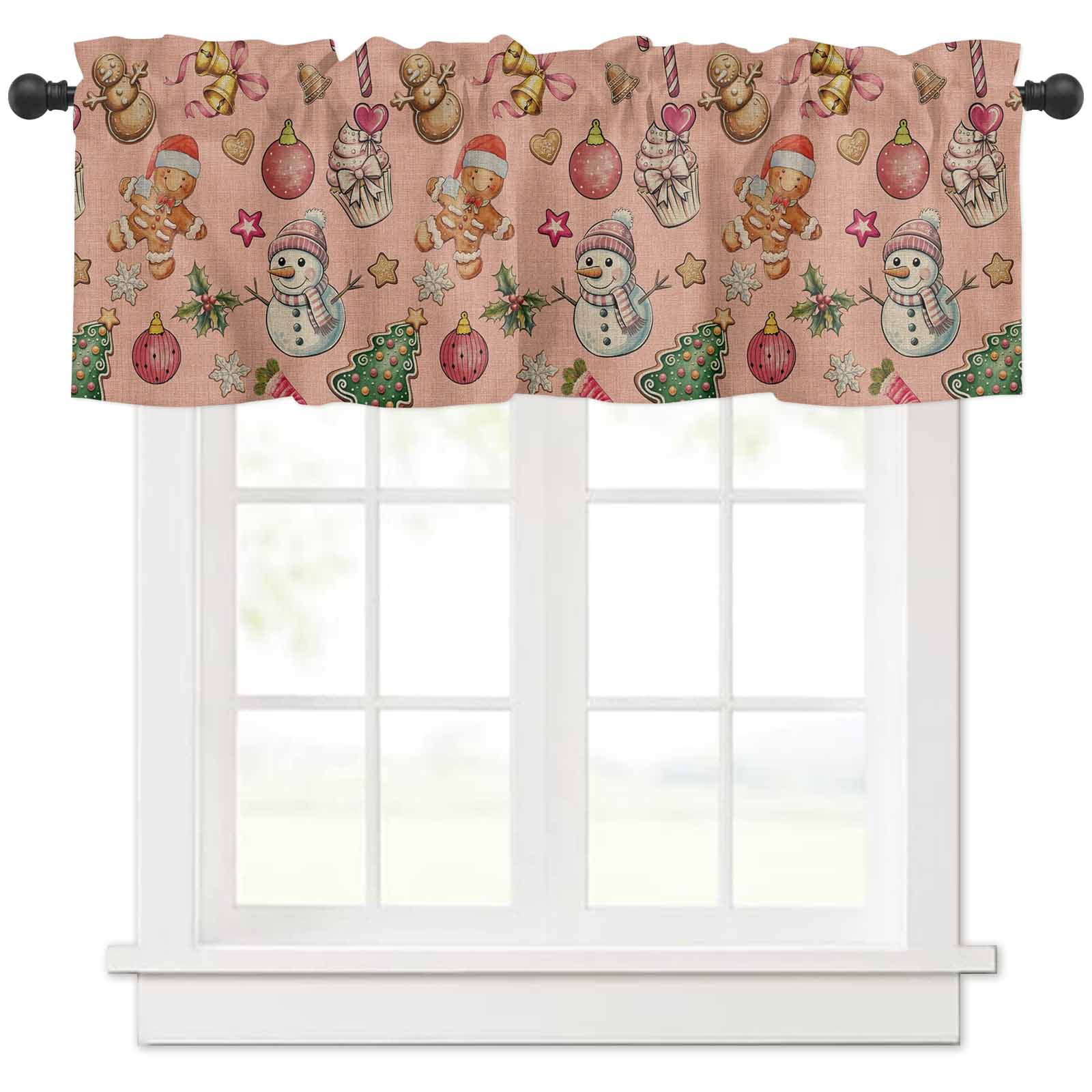 Christmas Valances for Windows, Snowman Gingerbread Man Xmas Tree Candy ...