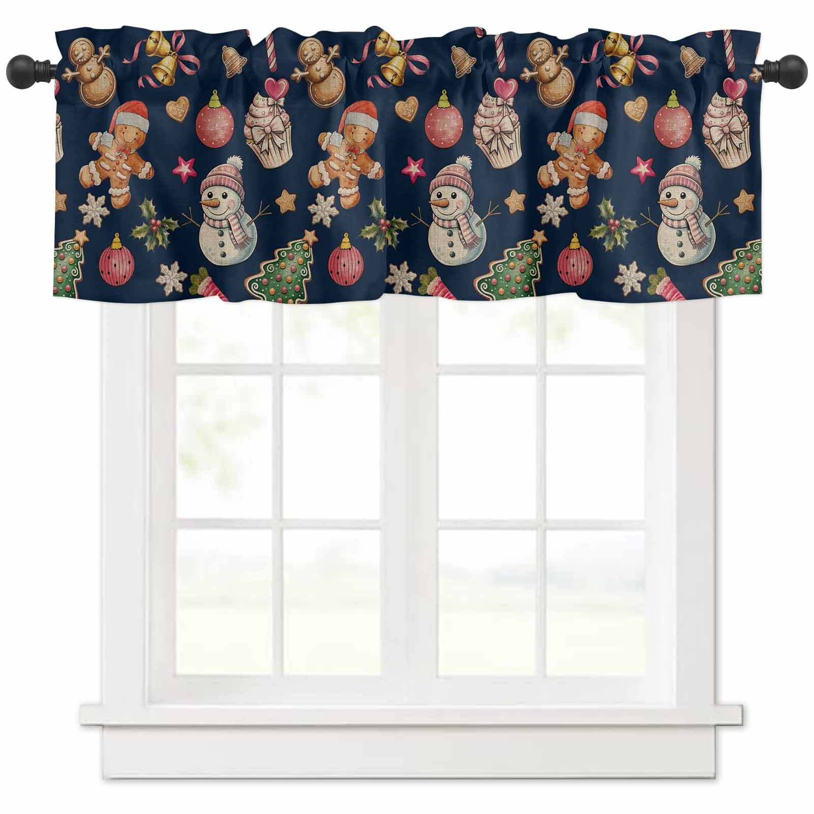 Christmas Valances for Windows, Snowman Gingerbread Man Xmas Tree Candy ...