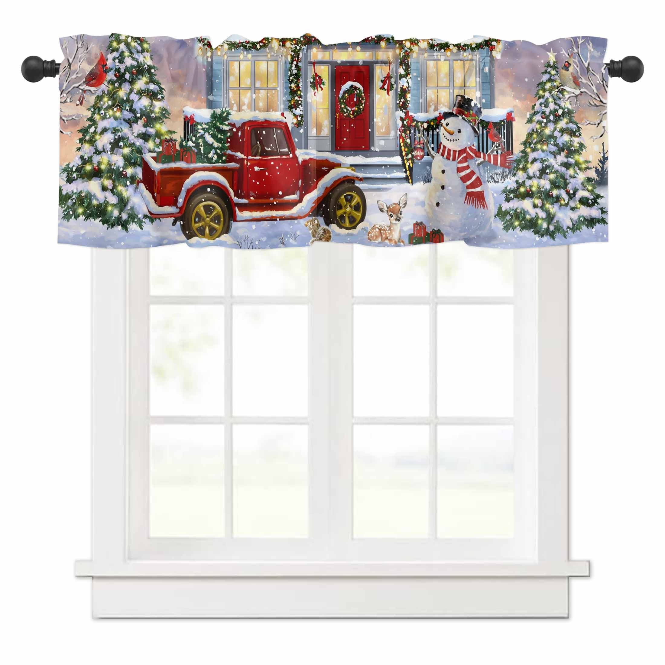 Christmas Valances for Windows Snowman Truck Bird Pine Tree House ...