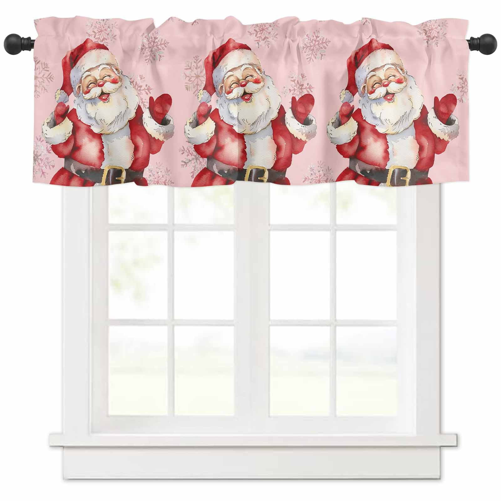Christmas Valances for Windows, Watercolor Snowflakes Retro Santa Claus ...