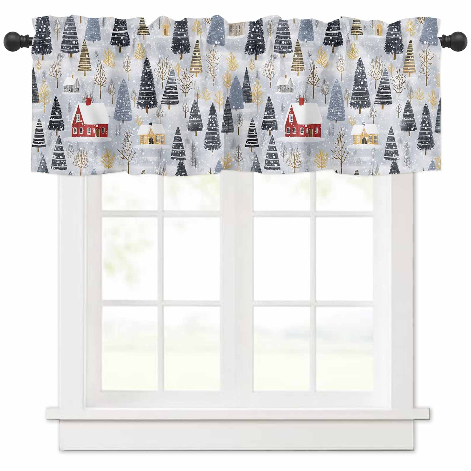 Christmas Valances for Windows, Winter Abstract Christmas Tree House ...