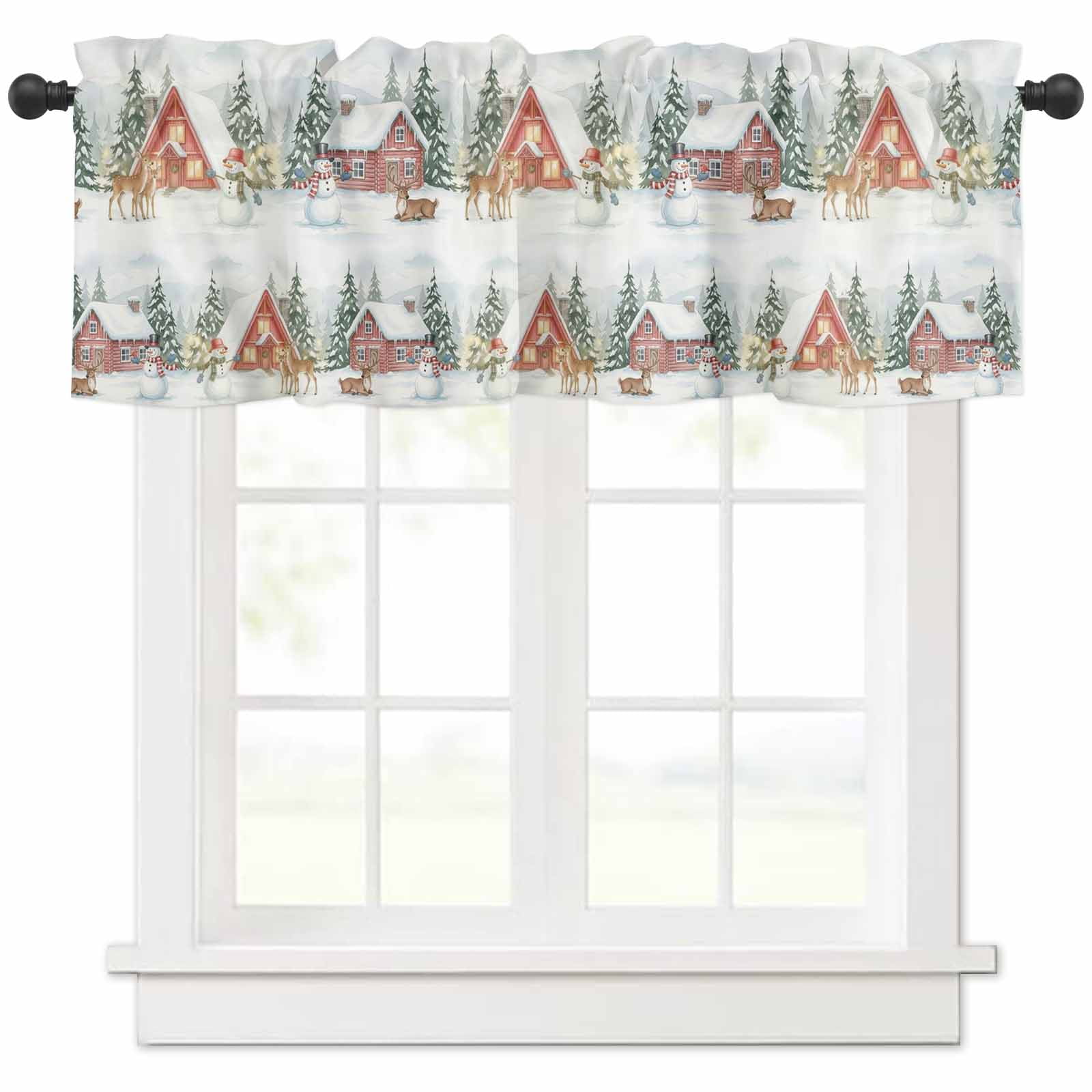 Christmas Valances for Windows, Winter Farmhouse Deer Snowman Pine Tree ...