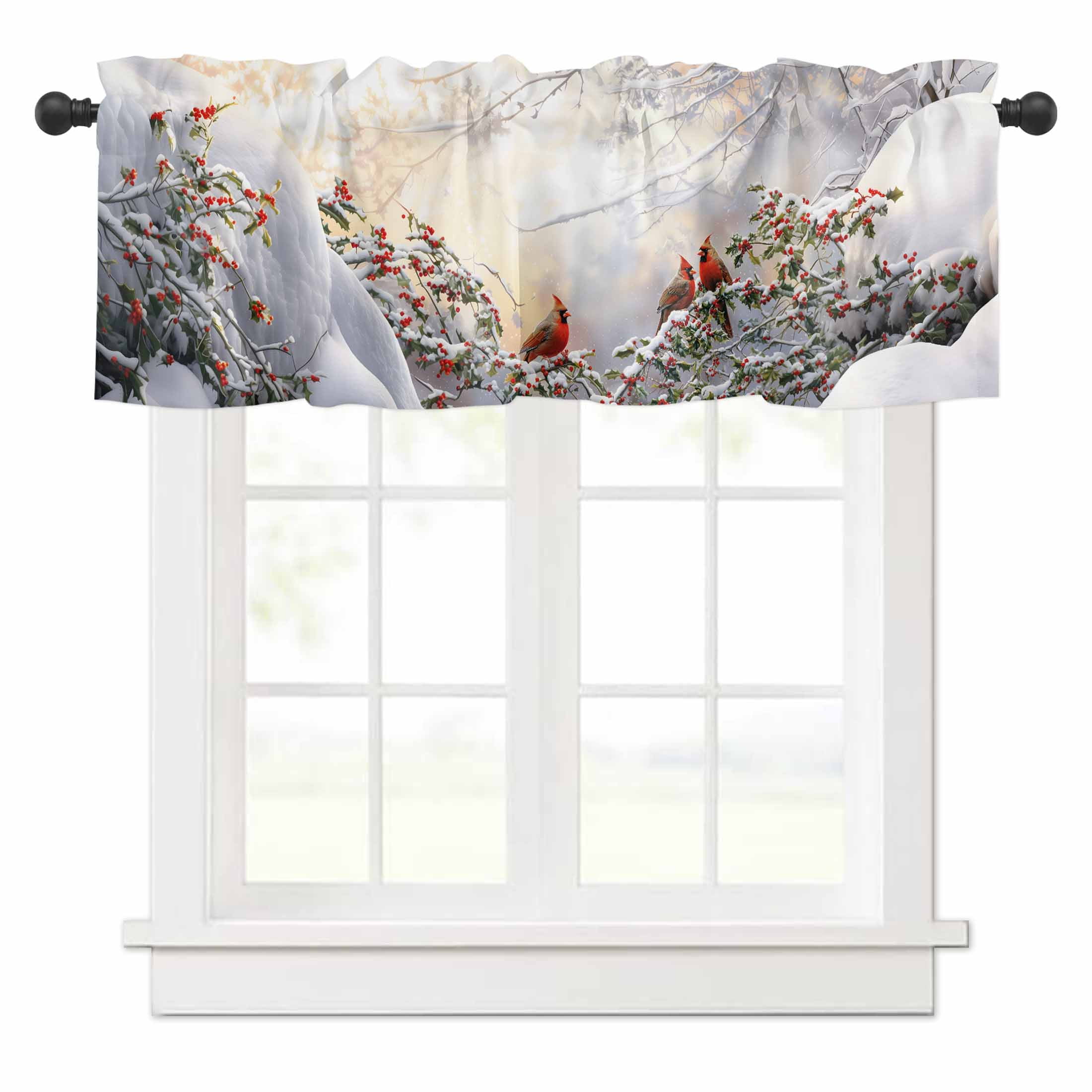 Christmas Valances for Windows Winter Snowfall Forest Bough Cardinal ...