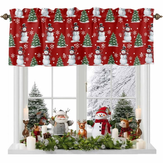Christmas Valances for Windows, Winter Snowman Christmas Tree Snowflake ...