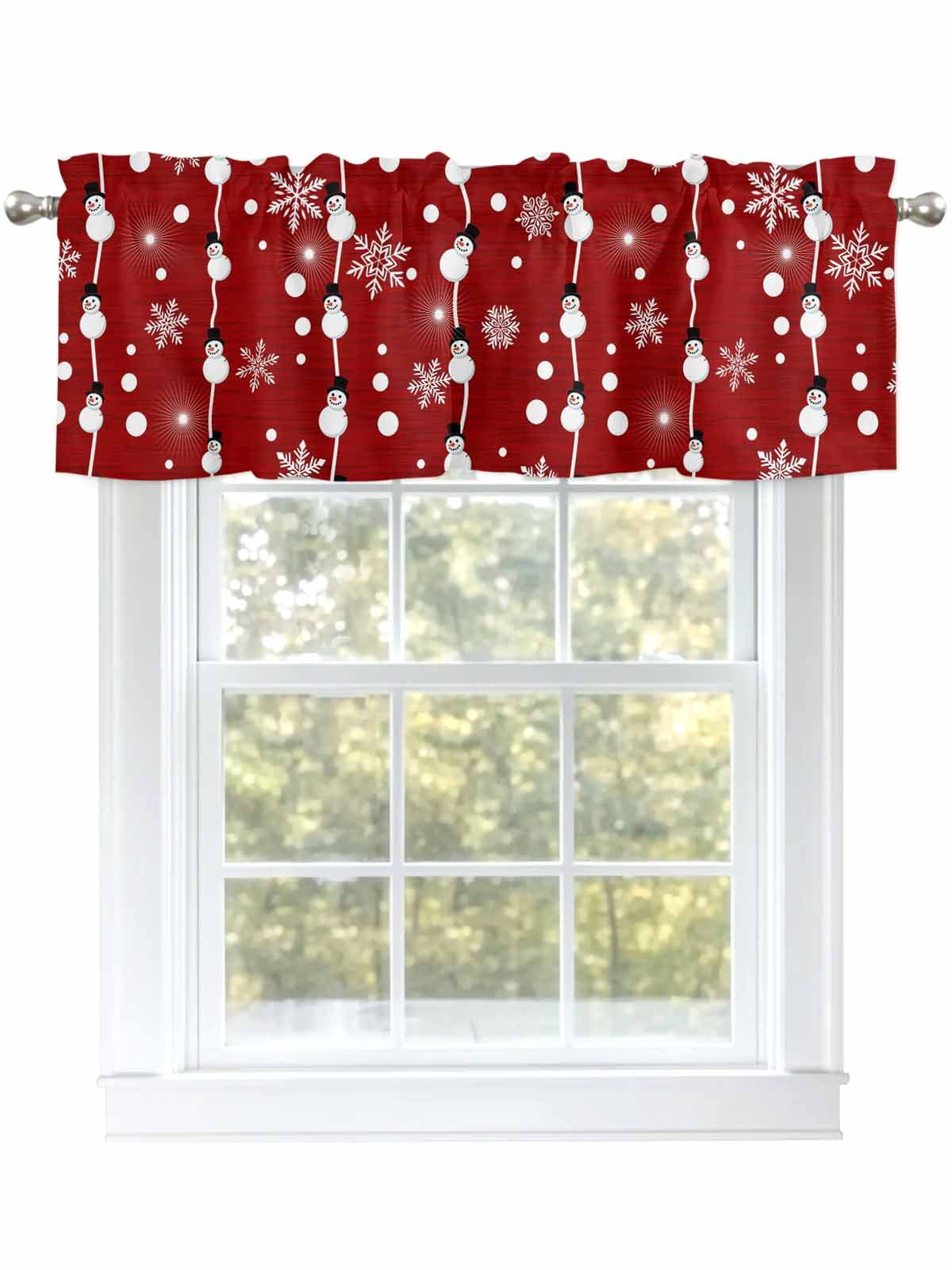 Christmas Valances for Windows Winter Snowman Red Retro Texture Rod ...