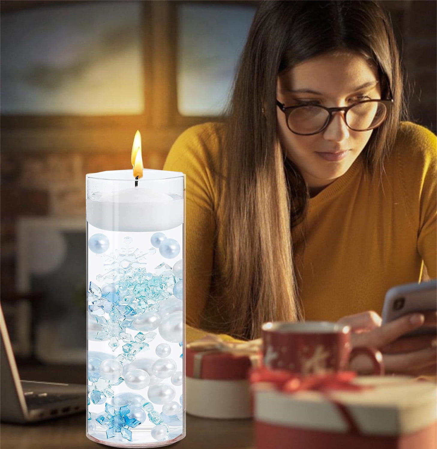 Christmas Vase Filler Beads for Floating Candle Decorations, Plastic ...