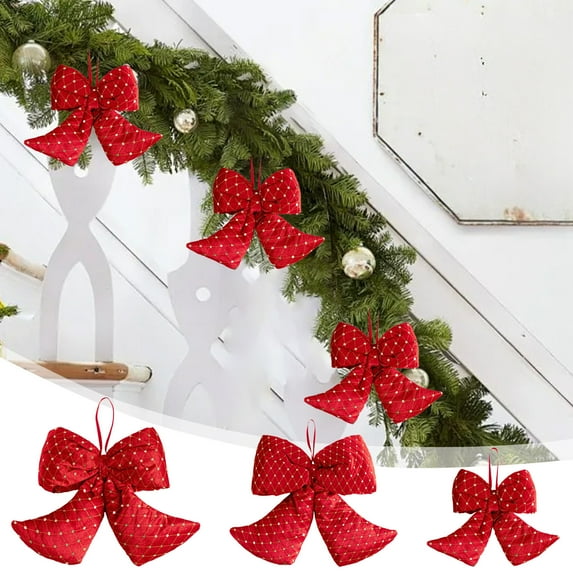 Christmas Velvet Bow Ornament | Red Flocking Decoration | Hanging Tree ...