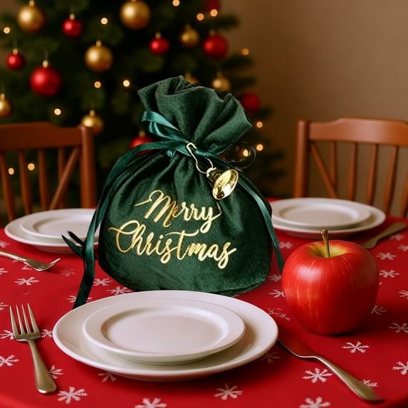 Christmas Velvet Drawstring Gift Bag | Red or Green Holiday Packaging ...
