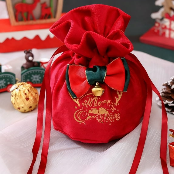 Christmas Velvet Drawstring Gift Bags, 5.5x4inch Festive Red & Green ...