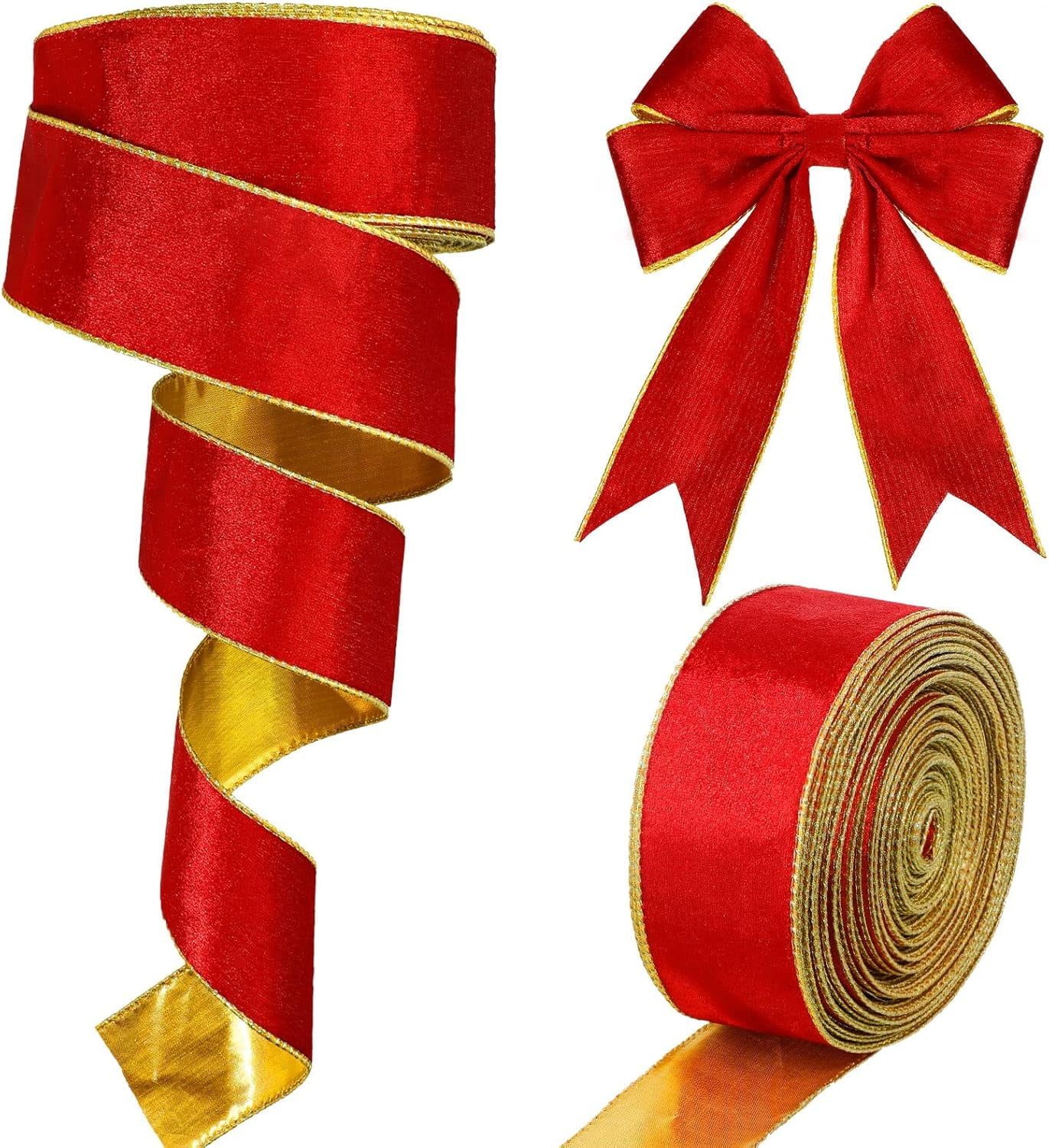 Christmas Velvet Ribbon 2.5 Inches Wired Gold Edges Trim Wrapping ...
