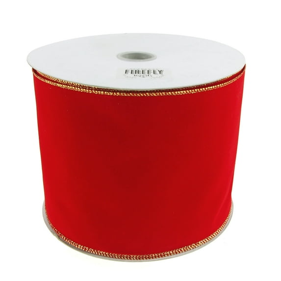 Christmas Velvet Ribbon Wired Edge, Red with Gold Edge, 6-Inch, 50-Yard ...