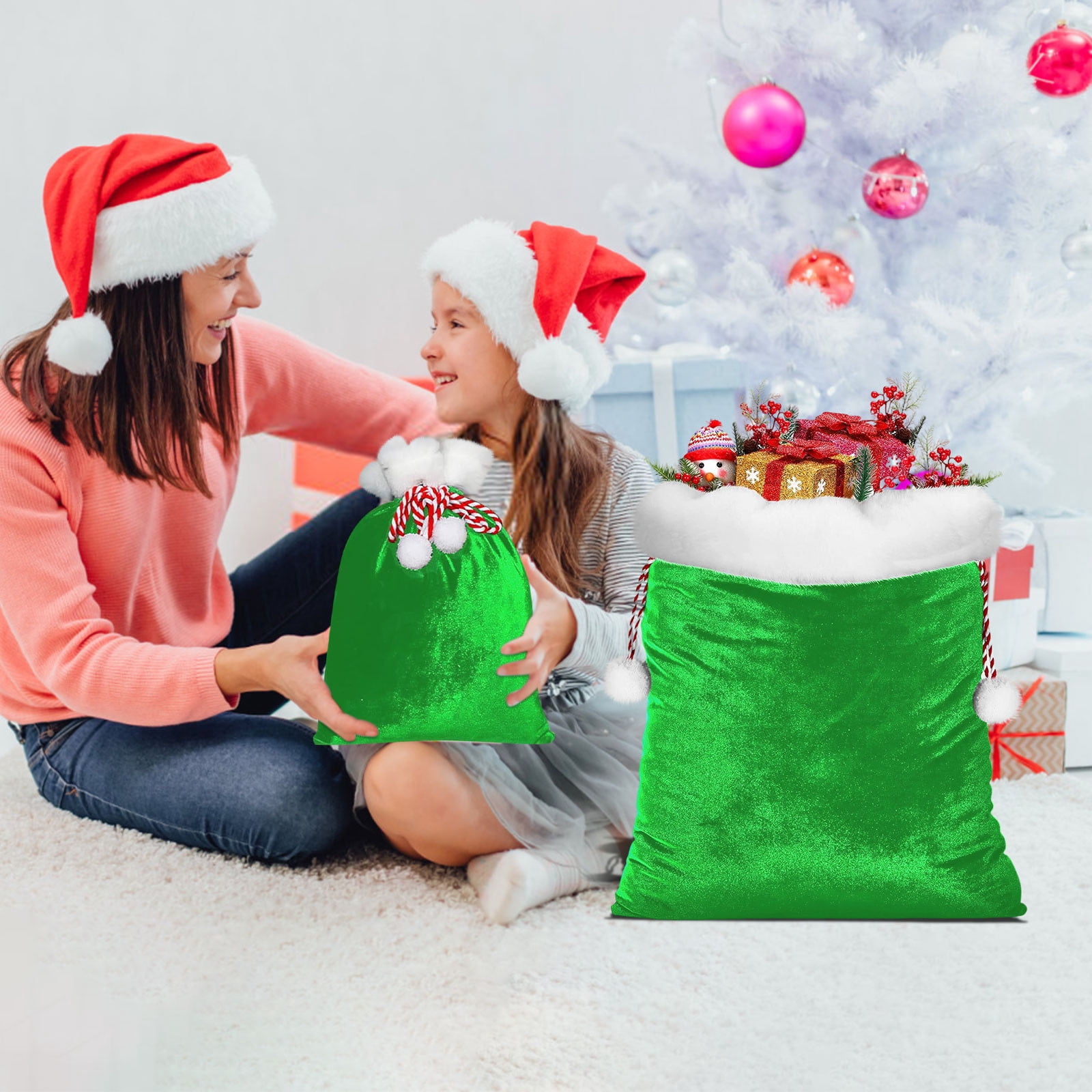 Christmas Velvet Santa Bag with Drawstring, Christmas Santa Gift Bags ...