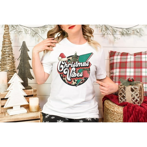 Christmas Vibes Retro Plaid Leopard Print Tree Holiday Unisex T-Shirt ...