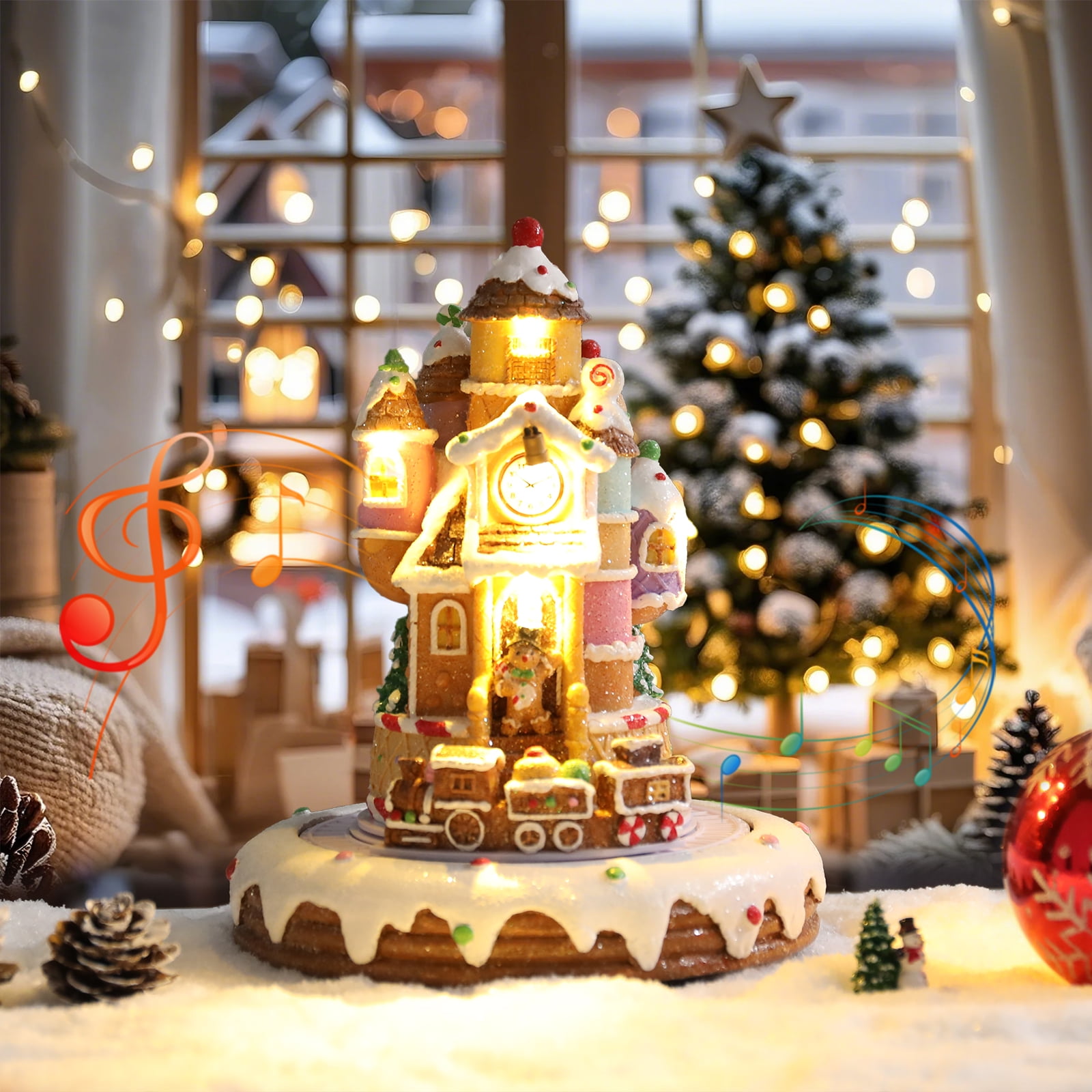 Christmas Village Bell Tower-Autoroatation Train Gingerbread Man ...