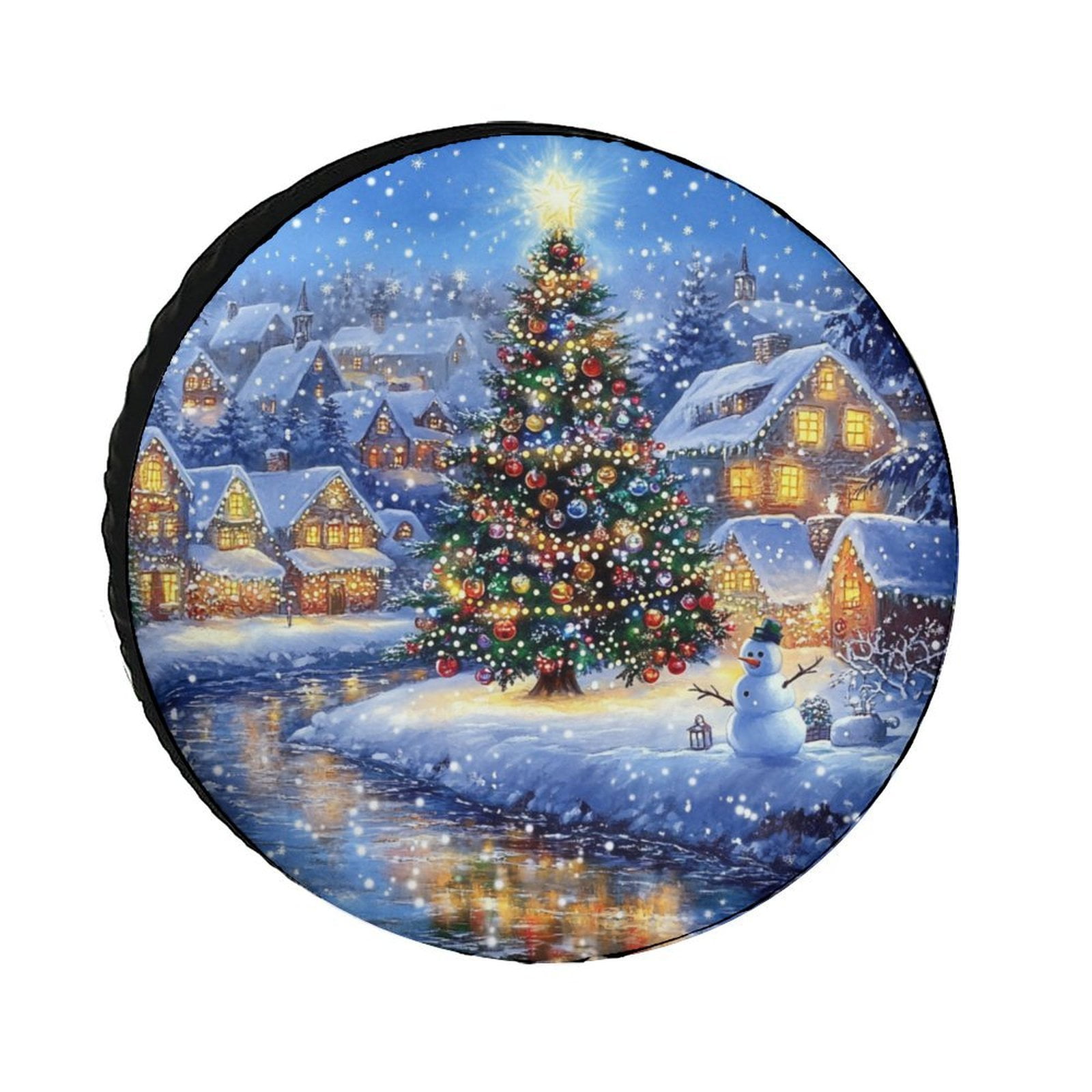Christmas Village Christmas Scene Spare Tire Cover Snowman Wheel Tire ...